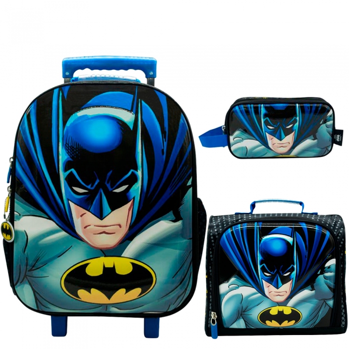 Mochila Batman: Set de maleta con ruedas + lonchera y cartuchera ...